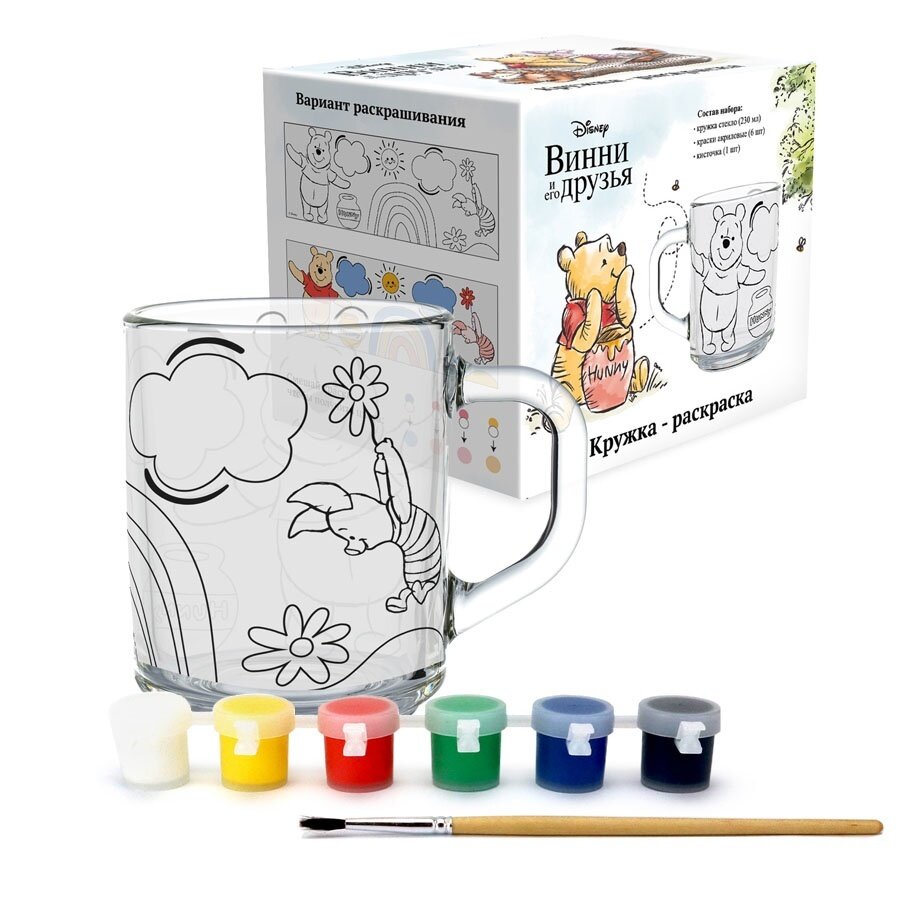 Кружка ND Play 230 мл, с красками и кисточкой, "Винни-Пух" На радуге, стекло (303452)