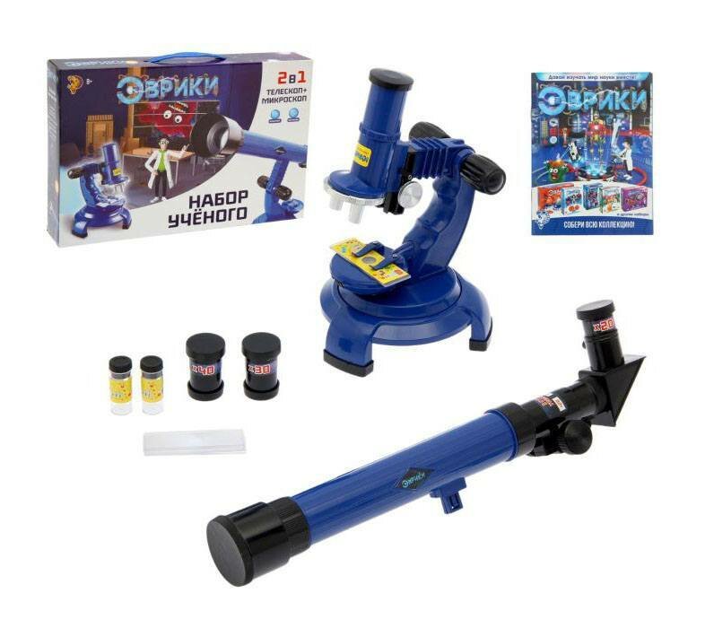 Набор ученого Эврики "Телескоп и Микроскоп", 3-х кратное увеличение, световые эффекты, на батарейках (1629481)