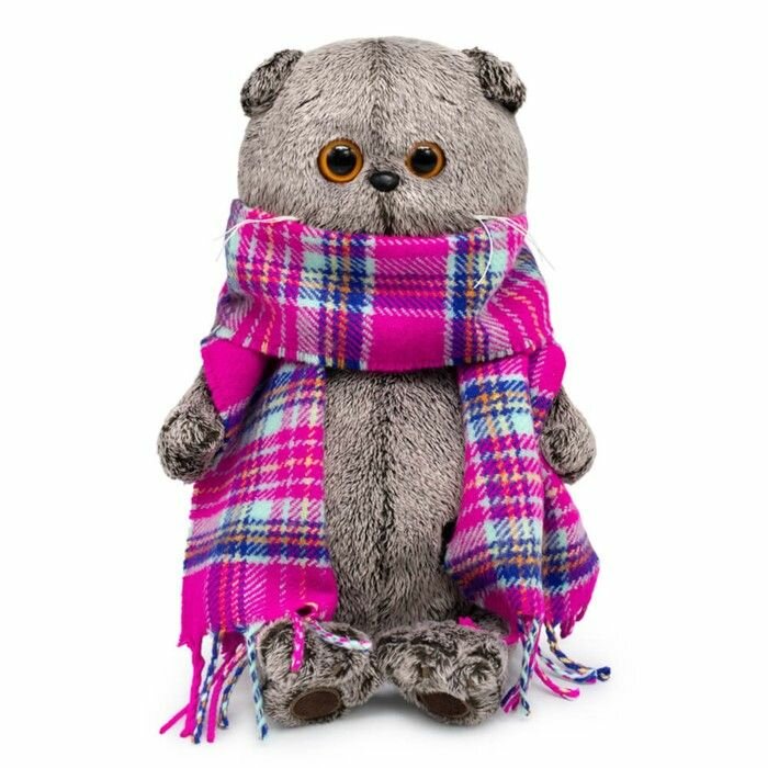 Мягкая игрушка Basik&Сo "Басик", в ярко-розовом шарфе, 22 см