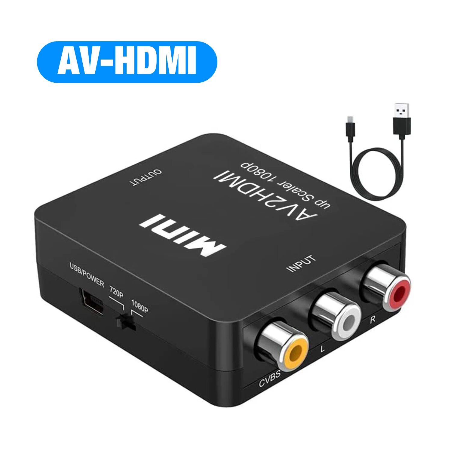 AV to HDMI Converter 1080P AV to HDMI Black