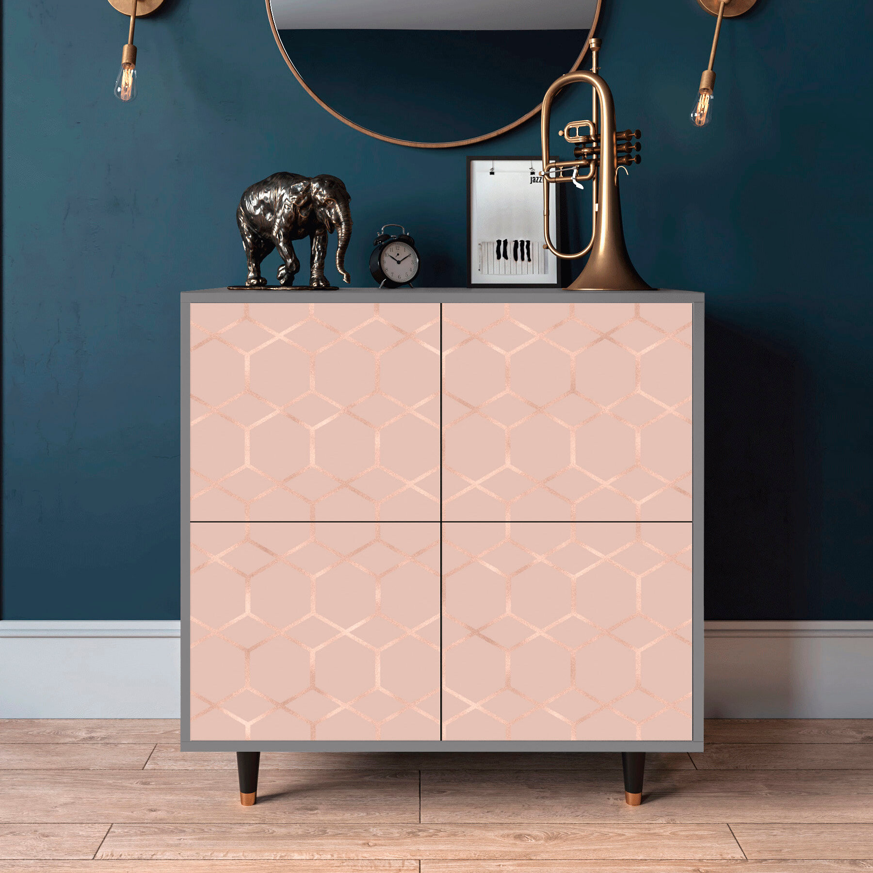 Комод - STORYZ - BS3 Rose Honeycomb, Размер - 94 x 96 x 48 см, Цвет корпуса - Серый