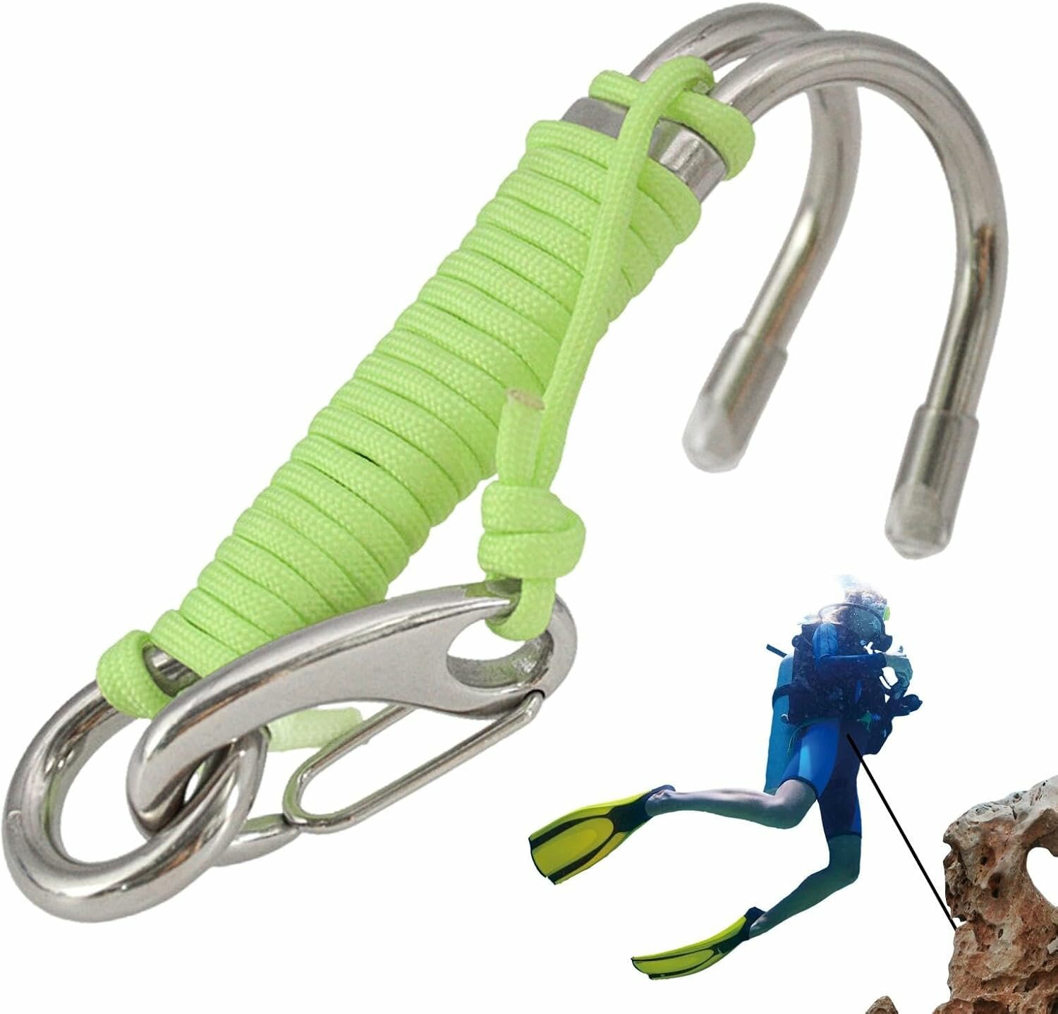 Водолазный двуглавый крюк, страховочная веревка для дайвинга, двухпроточный крюк, устойчивый к воздействию морской воды