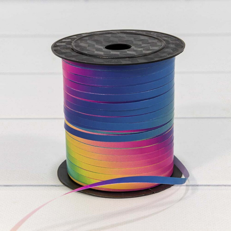 Лента для воздушних шаров, подарков, букетов/Радуга/0.5см ширина/250метров длина