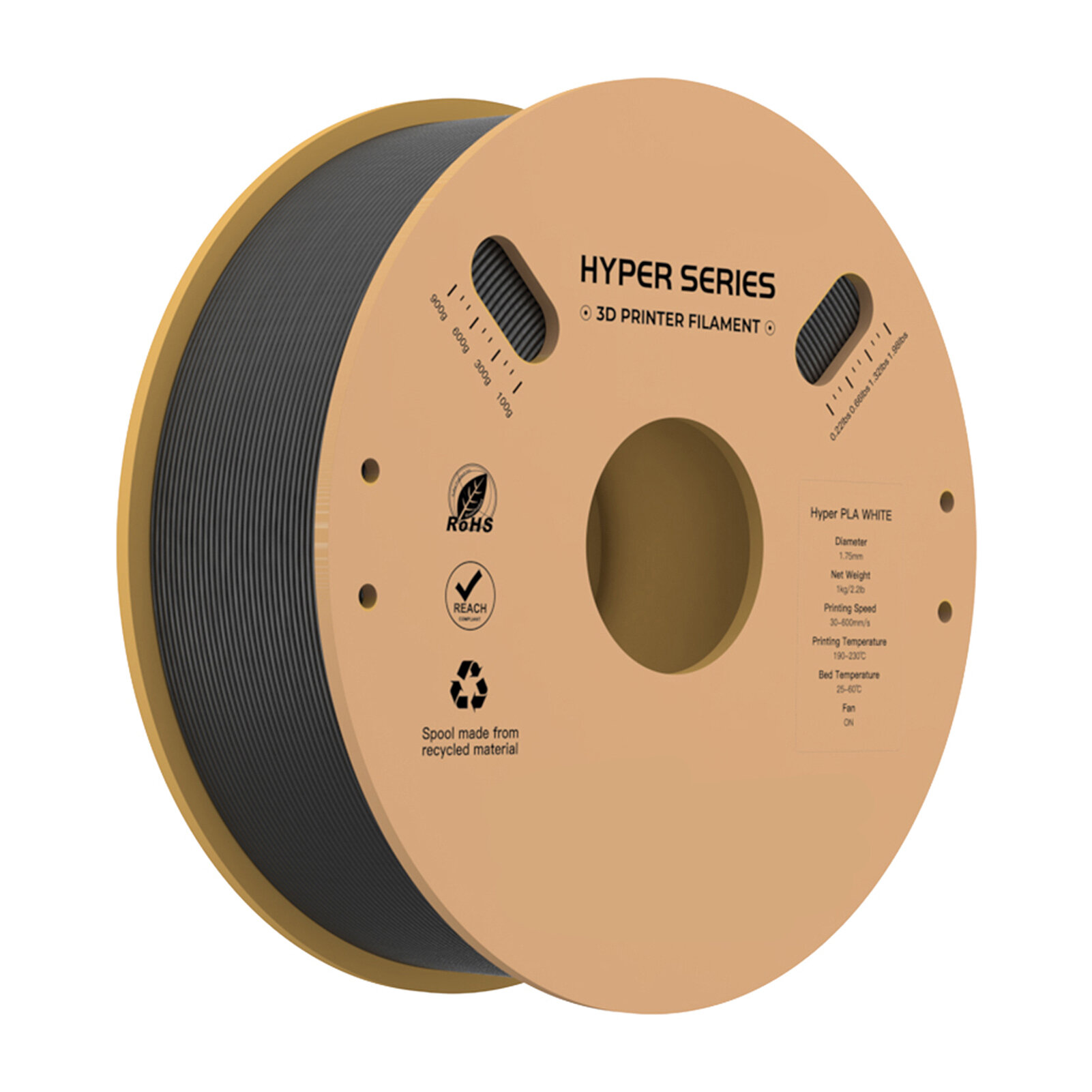 Филамент Creality Hyper PLA 1,75 мм, высокотекучий, высокоскоростной материал для 3D-печати, стабильная экструзия, катушка, размер 1 кг (2,2 фунта), точность +/- 0,03 мм, стандартный, 1 рулон - черный
