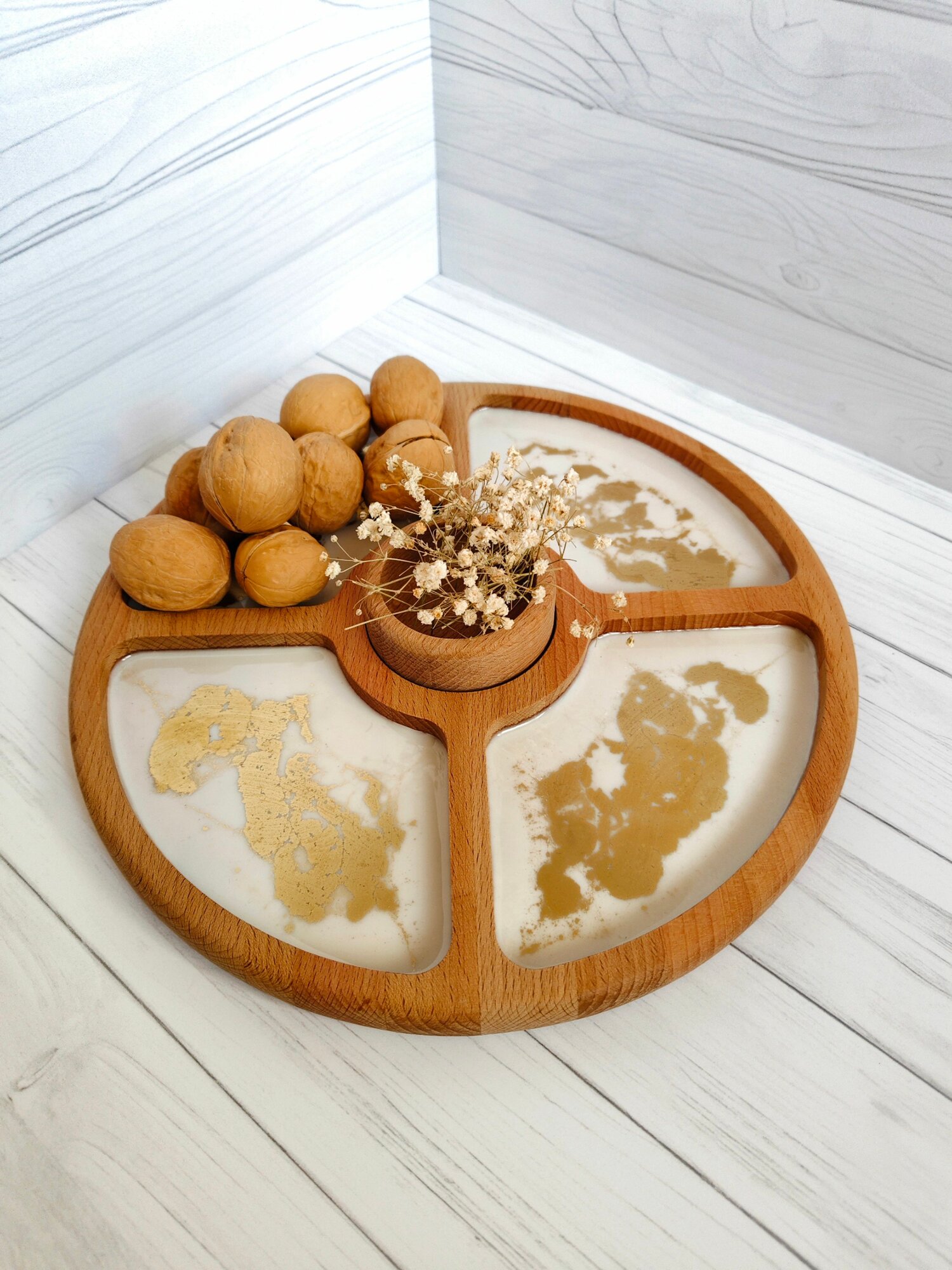 Менажница деревянная из бука и эпоксидной смолы ручной работы, бренд ЯнаART