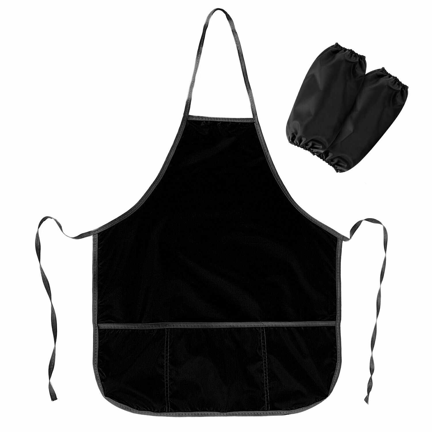Фартук с нарукавниками для уроков труда Пифагор черный, 3 кармана, увеличенный размер, 44х55 см