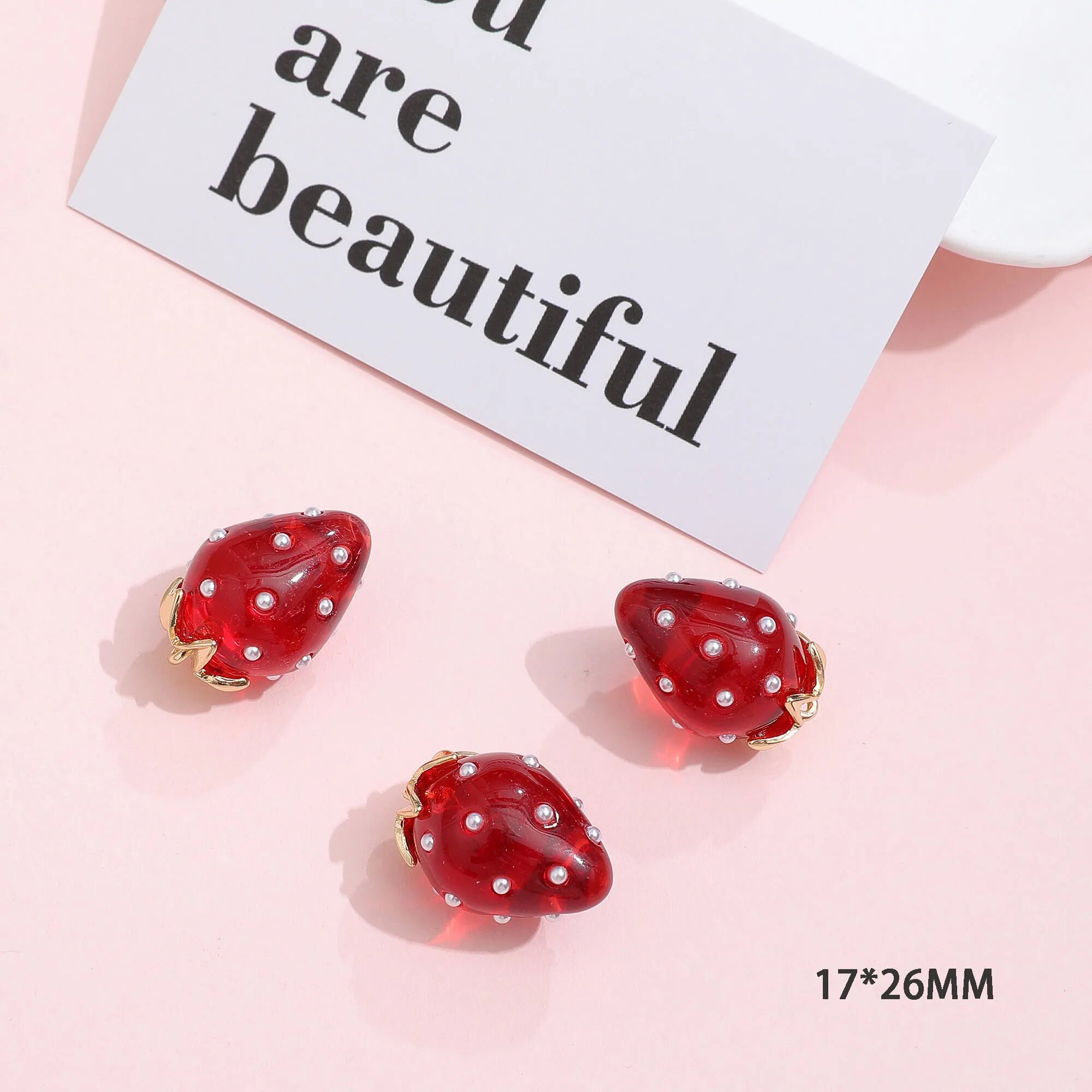 Акриловые подвески "Маленькая клубника в горошек" 7-17x26mm 1pc