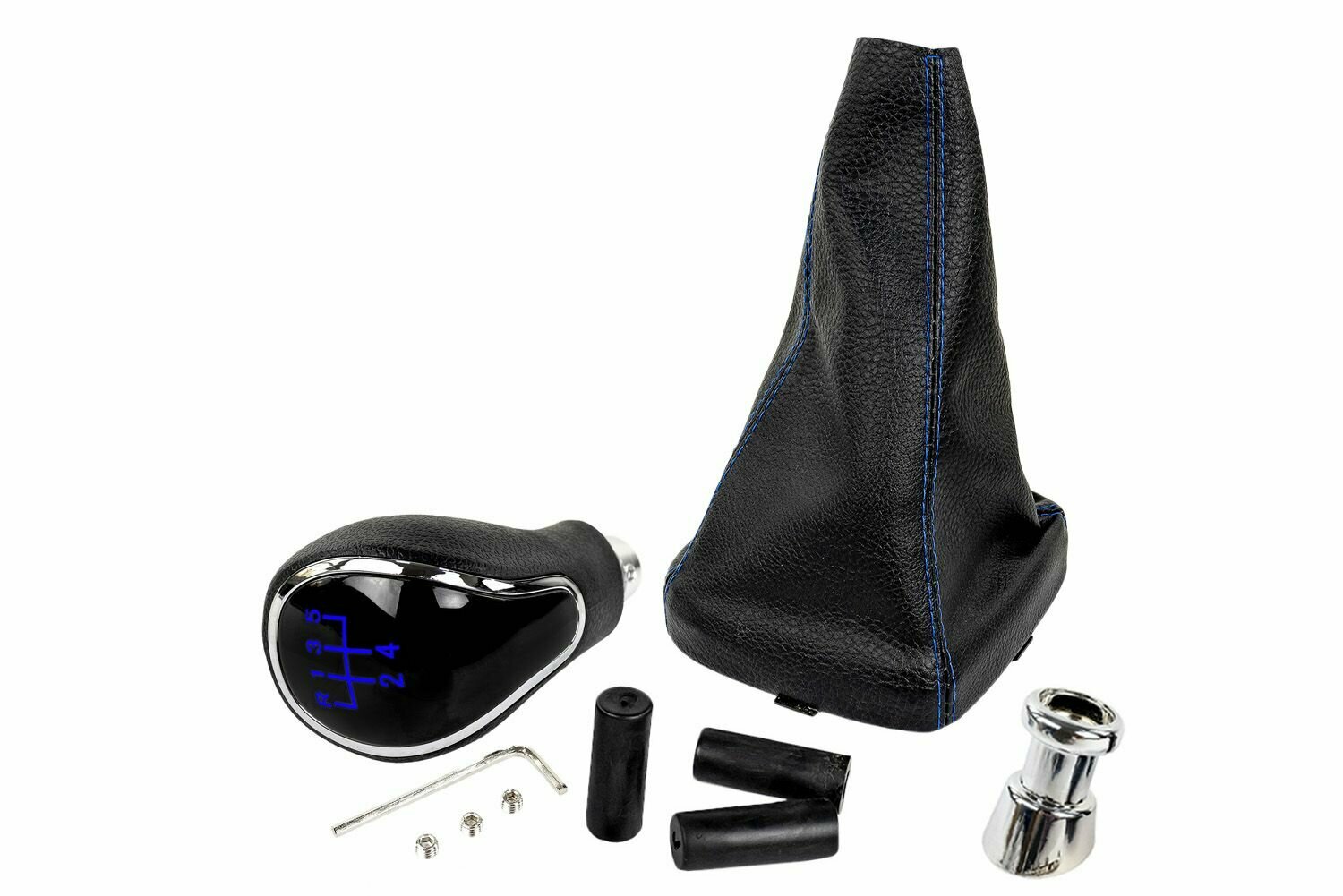 Ручка КПП хром с синей подсветкой и кожухом с синей строчкой для ВАЗ 2113, 2114, 2115