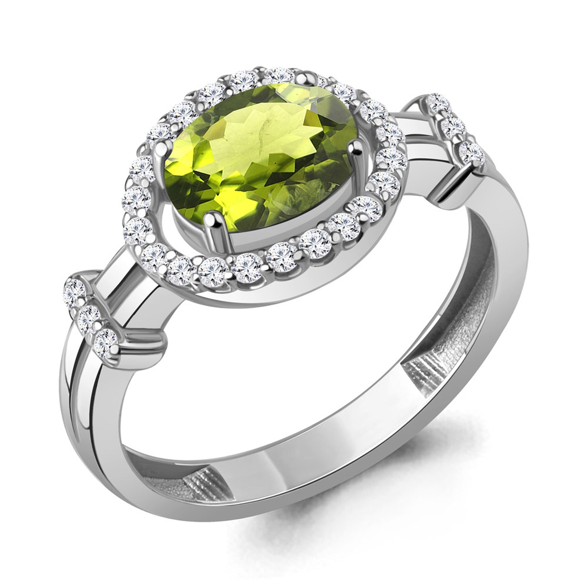 Кольцо, серебро, 925 проба, родирование, хризолит, фианит