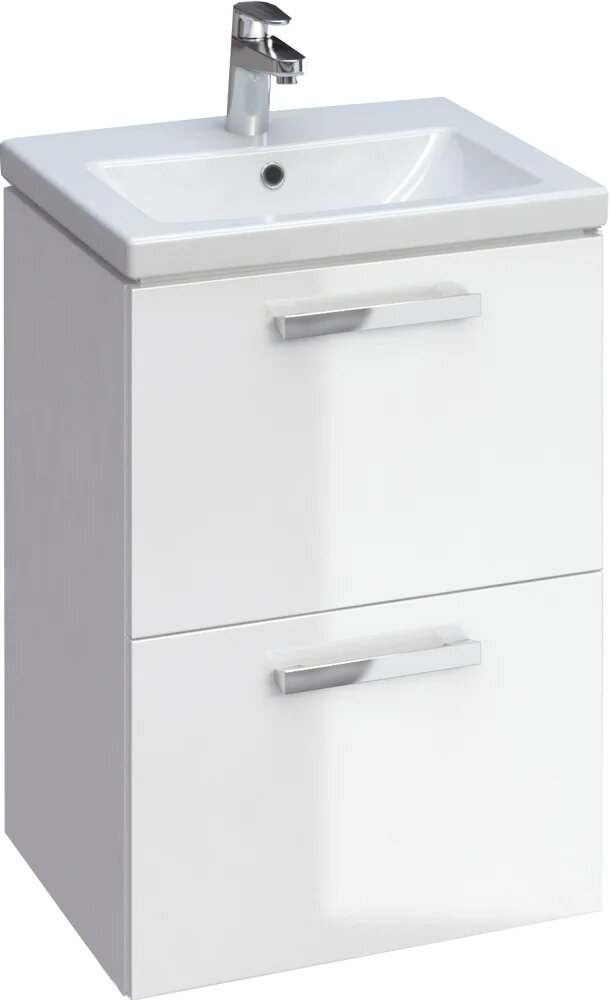 Тумба под раковину без столешницы Cersanit Мелар (Melar) 50 подвесная, белая, глянцевая, тумба для ванной, с ящиками, с доводчиками