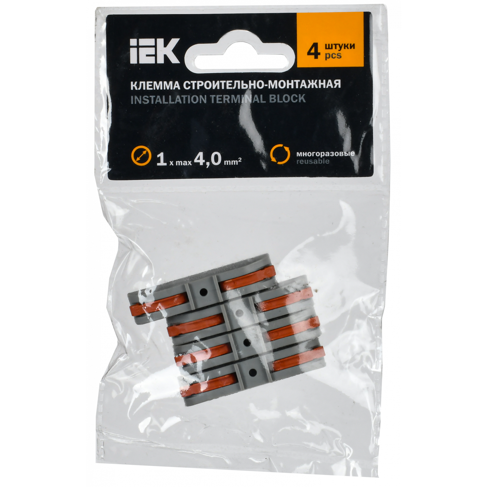 Строительно-монтажная клемма СМК 222-4111 проходная (4шт/упак), IEK UKZ20-4111-004 (1 упак)