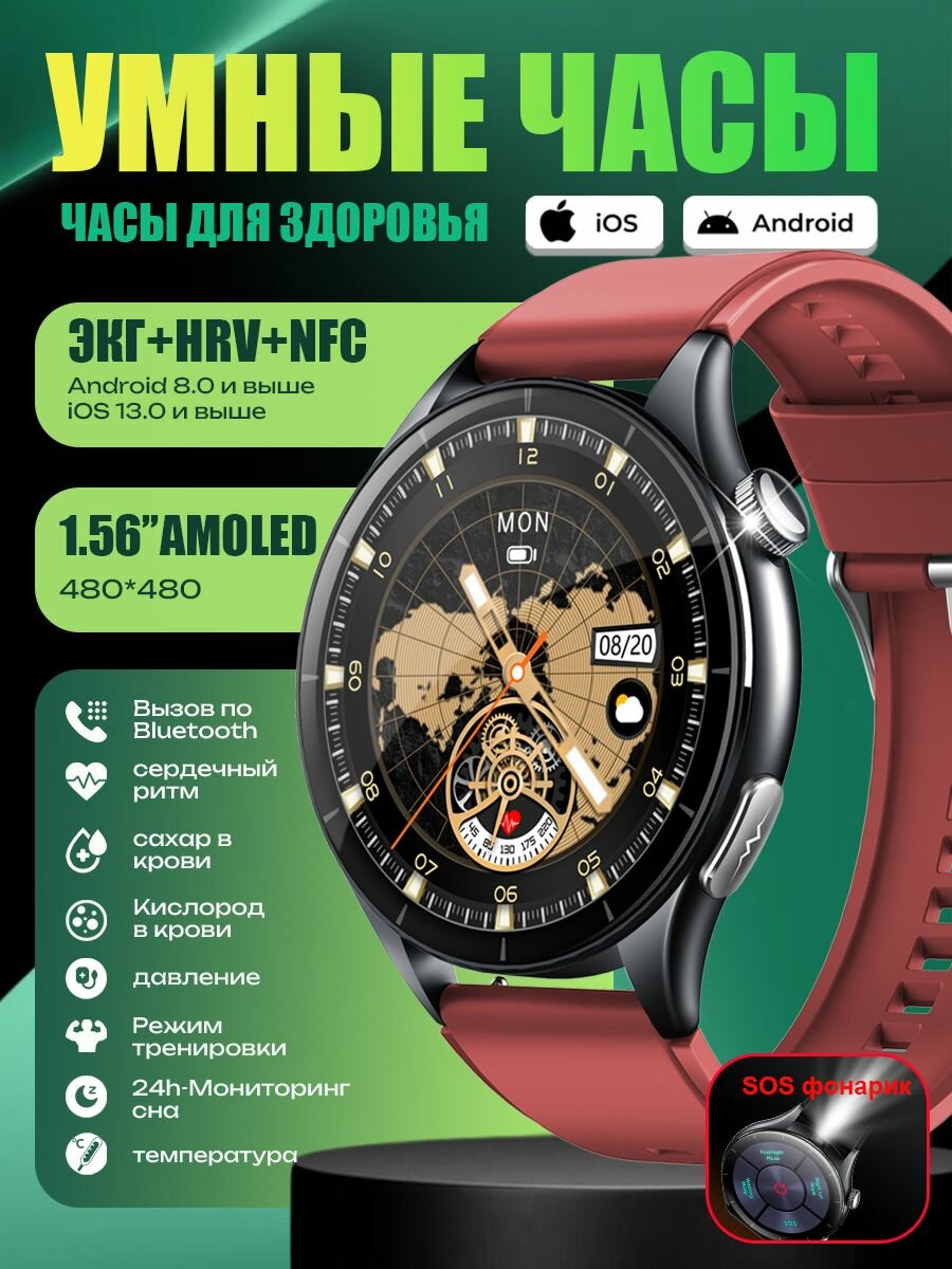 SACOSDING Смарт-часы, 46mm, Красный кремний
