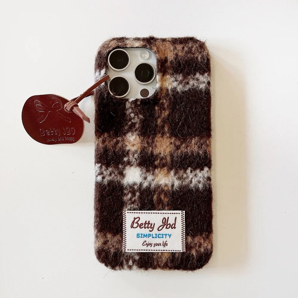 Зимний теплый плюшевый чехол Color Collision для iPhone 16, 15, 14, 13 Pro Max, милый пушистый противоударный защитный чехол с биркой для девочек