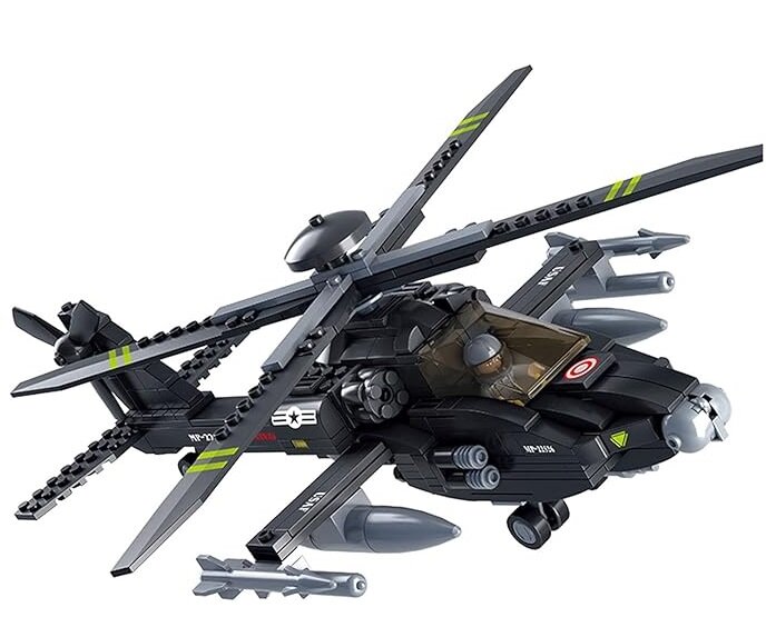 Конструктор SLUBAN Армия M38-B0511 Американский ударный вертолёт Apache AH-64 (293дет, 1фиг, 39см)