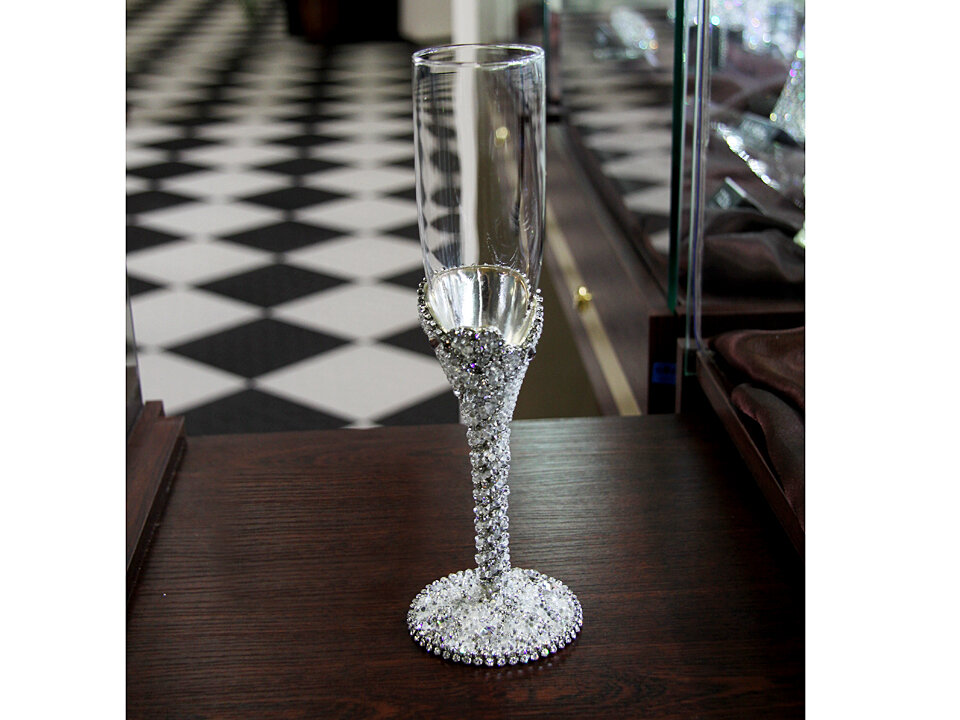 Бокал свадебный с кристаллами сваровски, бокал для шампанского, Эстет, кристаллы сваровски,310 гр.