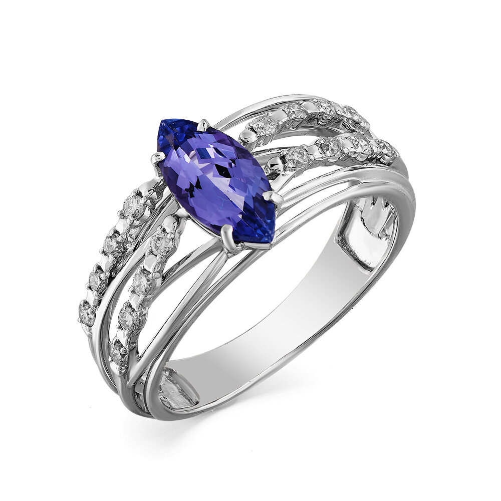 Кольцо, золото, 585 проба, бриллиант, танзанит