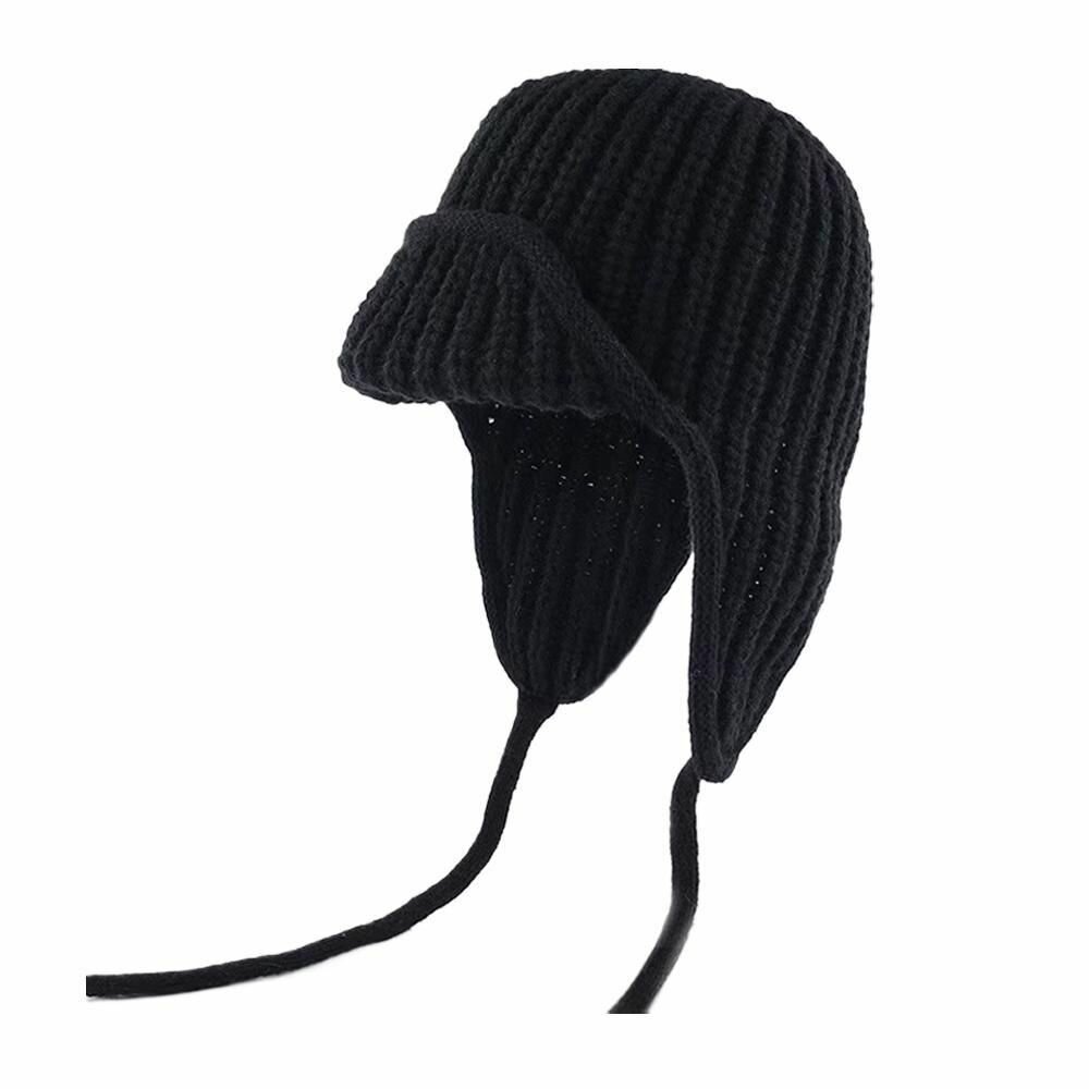 Теплая вязаная шапка-ушанка для большой головы, свободная модель