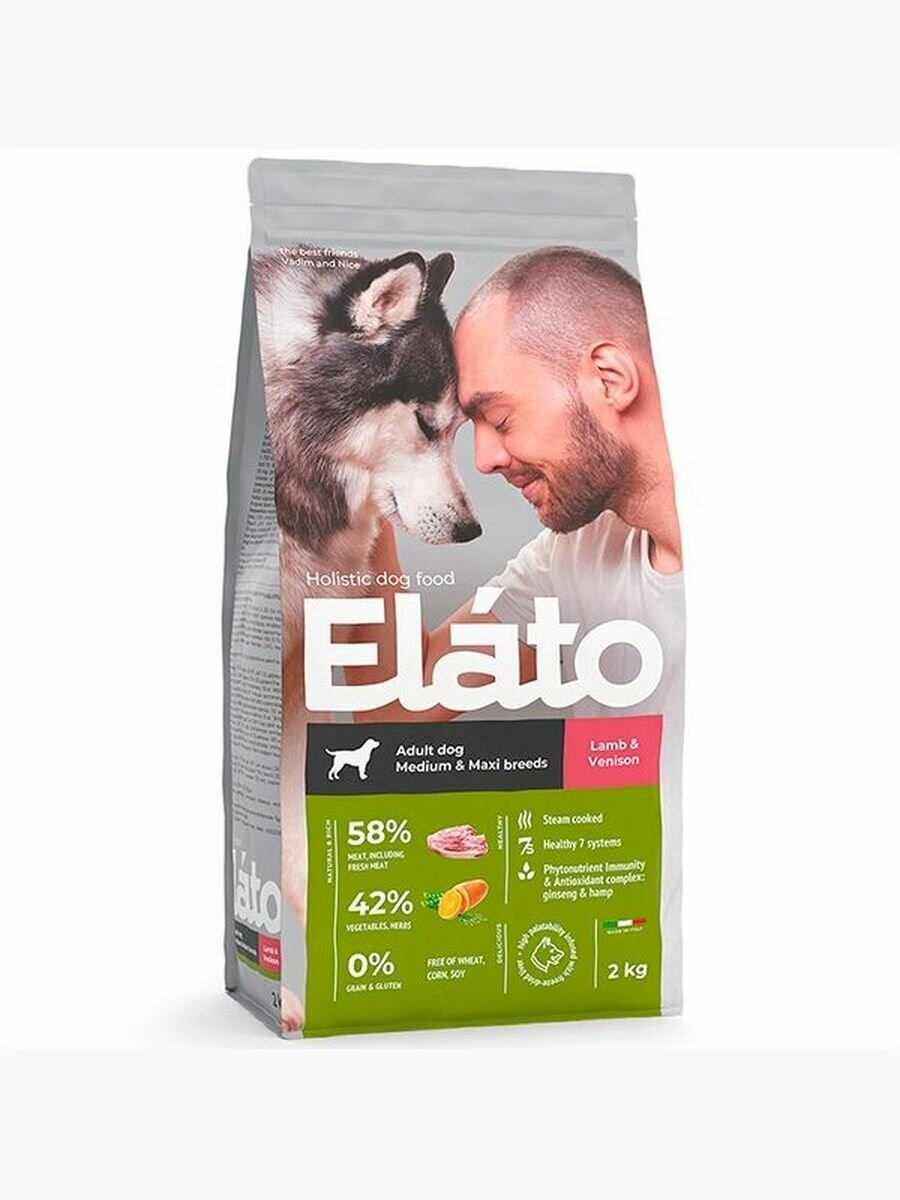 Elato Holistic для взрослых собак средних и крупных пород, ягненок и оленина 2кг