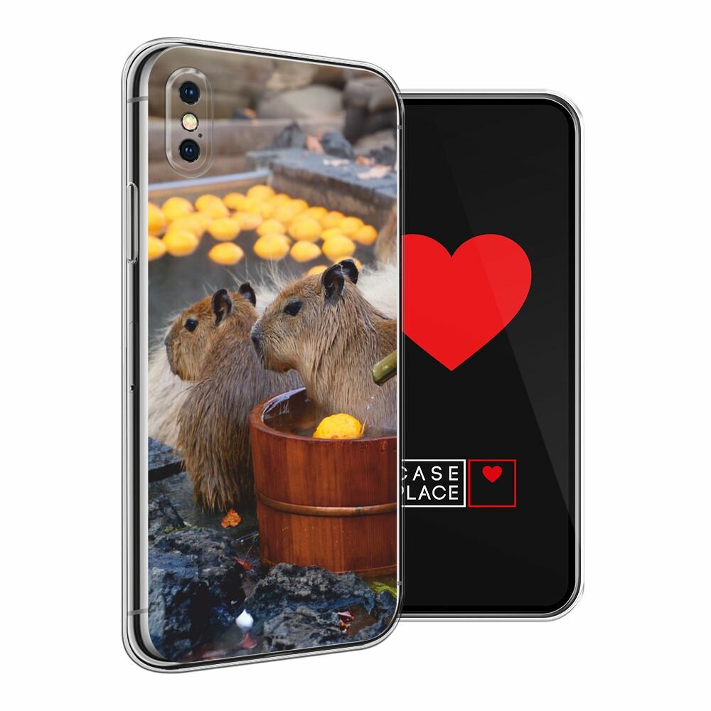 Чехол на Apple iPhone XS Max / Айфон XS Max с принтом "Капибары отмокают" — фото 1