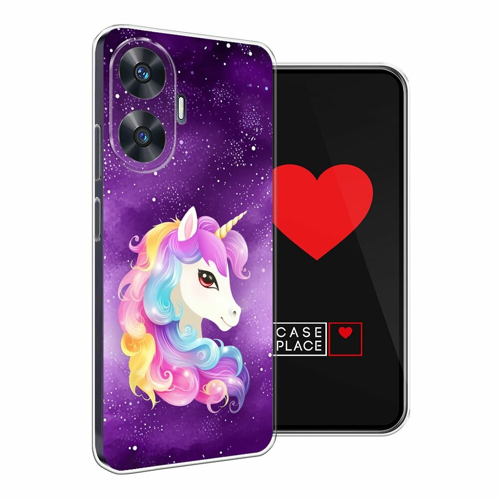 Чехол на Realme C55 / Реалми C55 с принтом "Кудрявый единорог" — фото 1