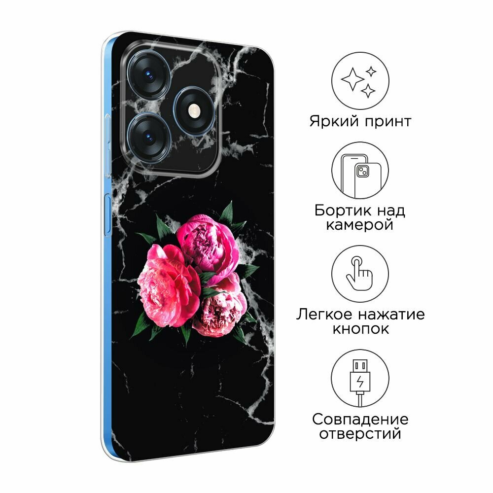 Чехол на Tecno Spark 10/10C / Текно Спарк 10/10С с принтом "Букет на черном мраморе" — фото 1