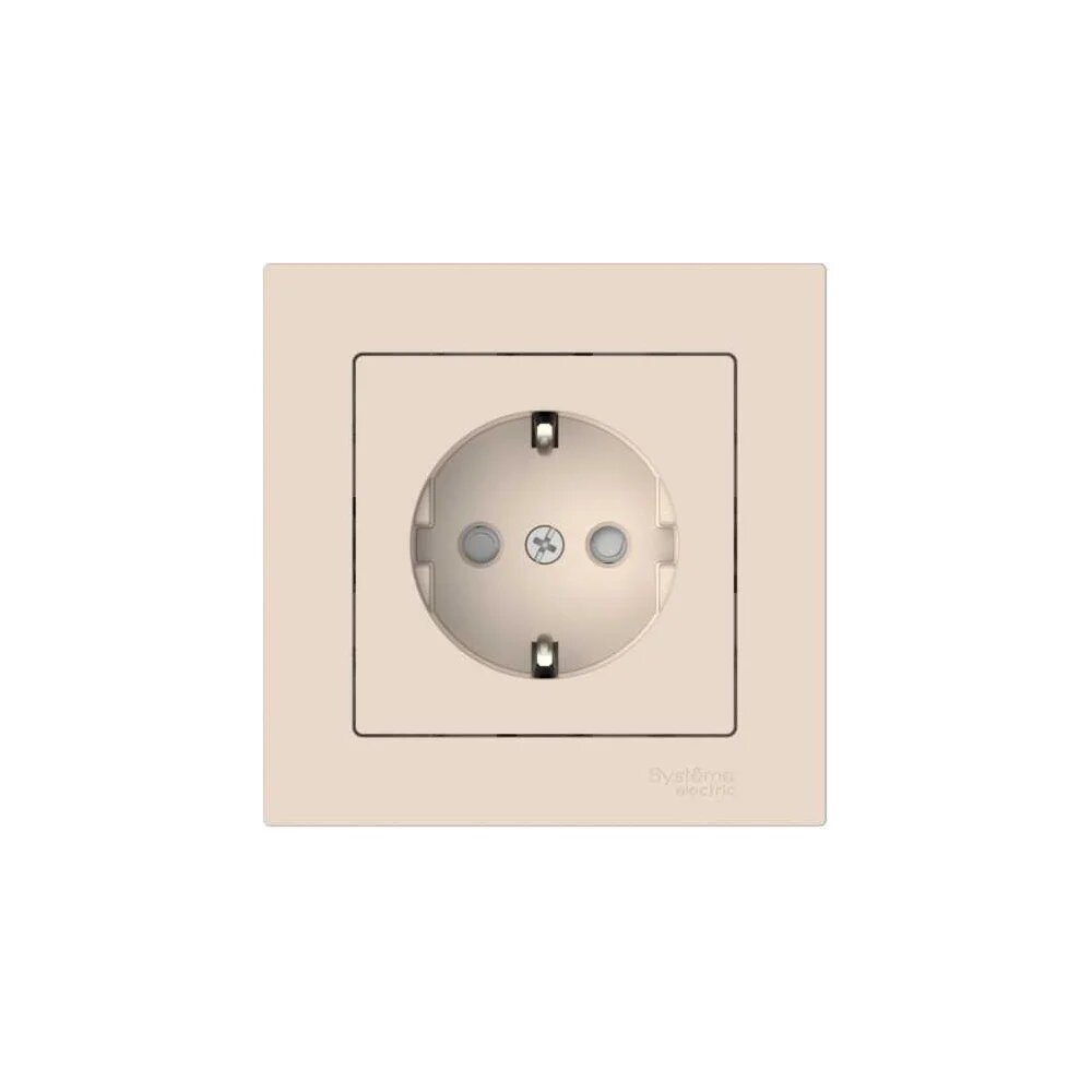 Розетка Systeme Electric ATLASDESIGN с заземлением со шторками, 16А, в сборе, быстрозажим. клем, бежевый ATN000244S