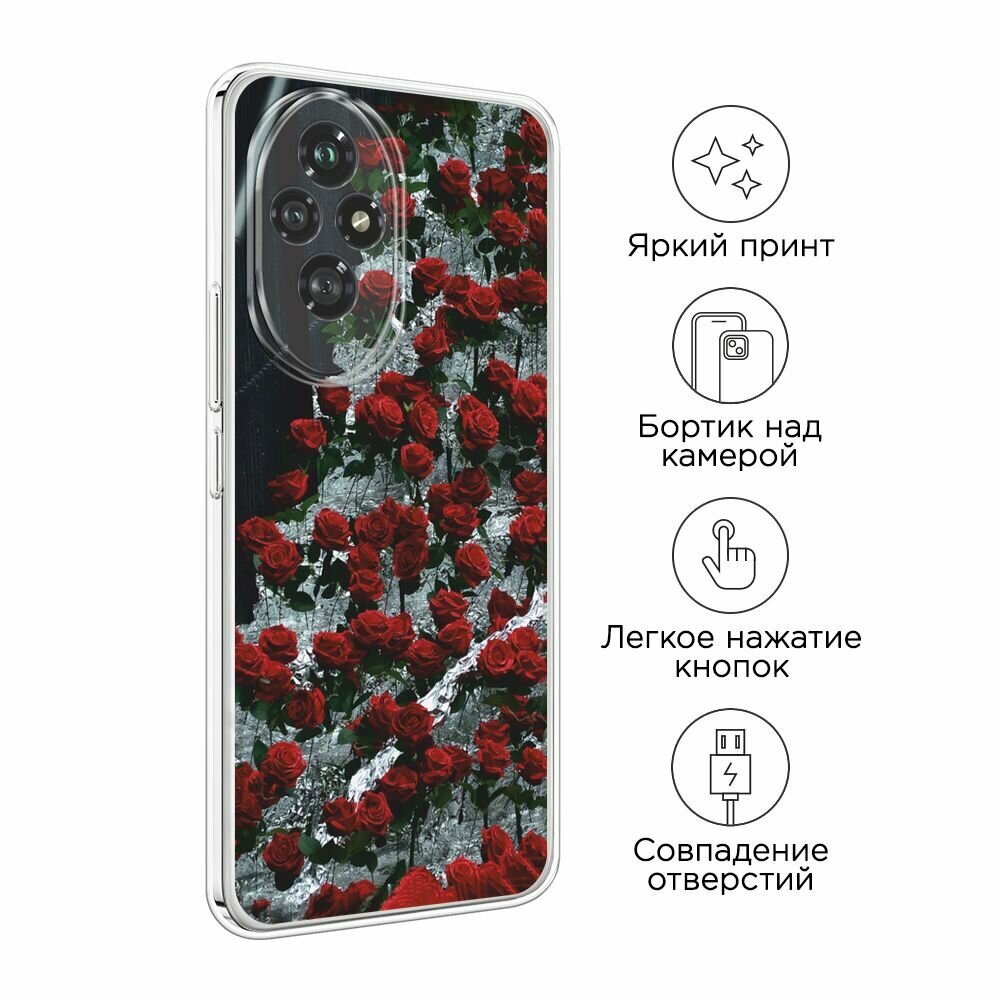 Силиконовый чехол на Honor 200 / Хонор 200 с принтом Цветущие алые розы — фото 1
