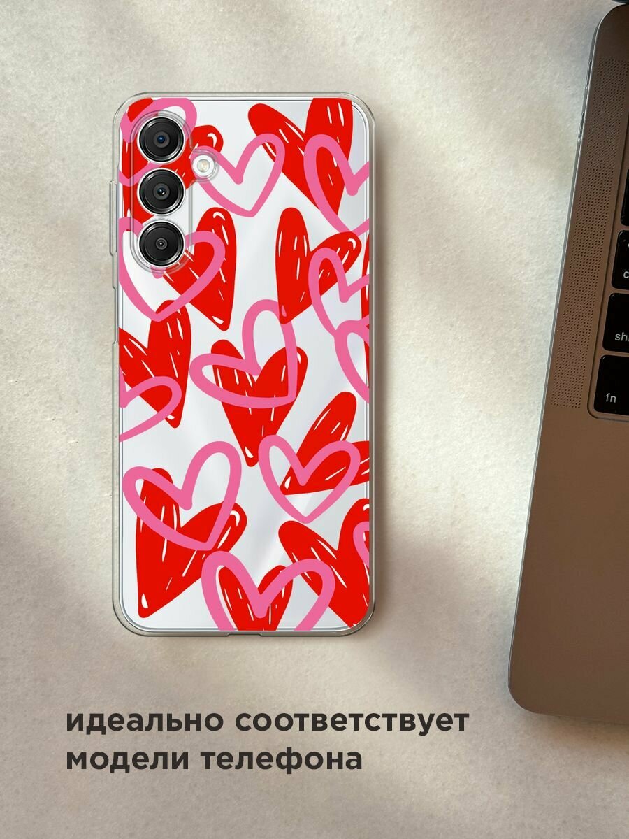 Чехол на Samsung Galaxy A16 / Самсунг А16 с принтом "Hearts doodles - 14 февраля", прозрачный — фото 1