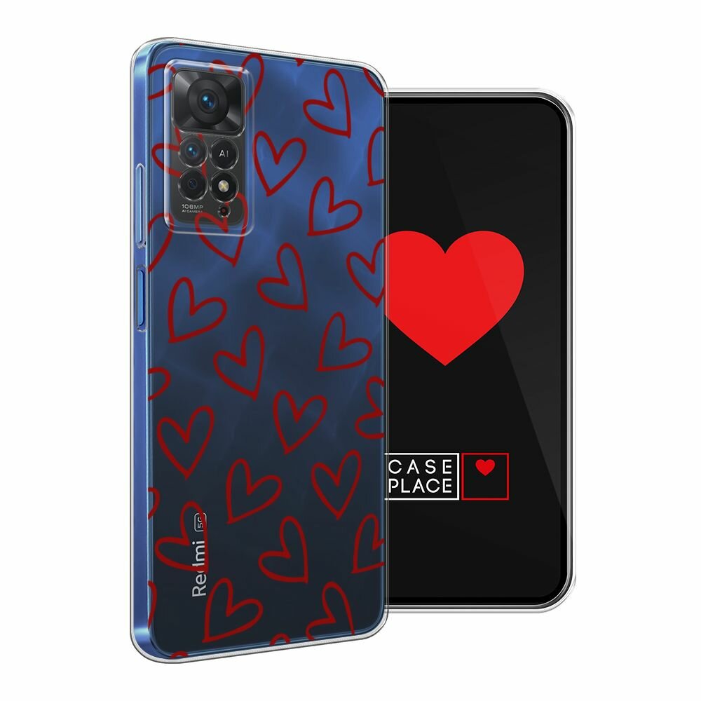Чехол на Xiaomi Redmi Note 11E Pro / Редми Нот 11E Pro Про с принтом "Little hearts doodles 2 - 14 февраля", прозрачный — фото 1