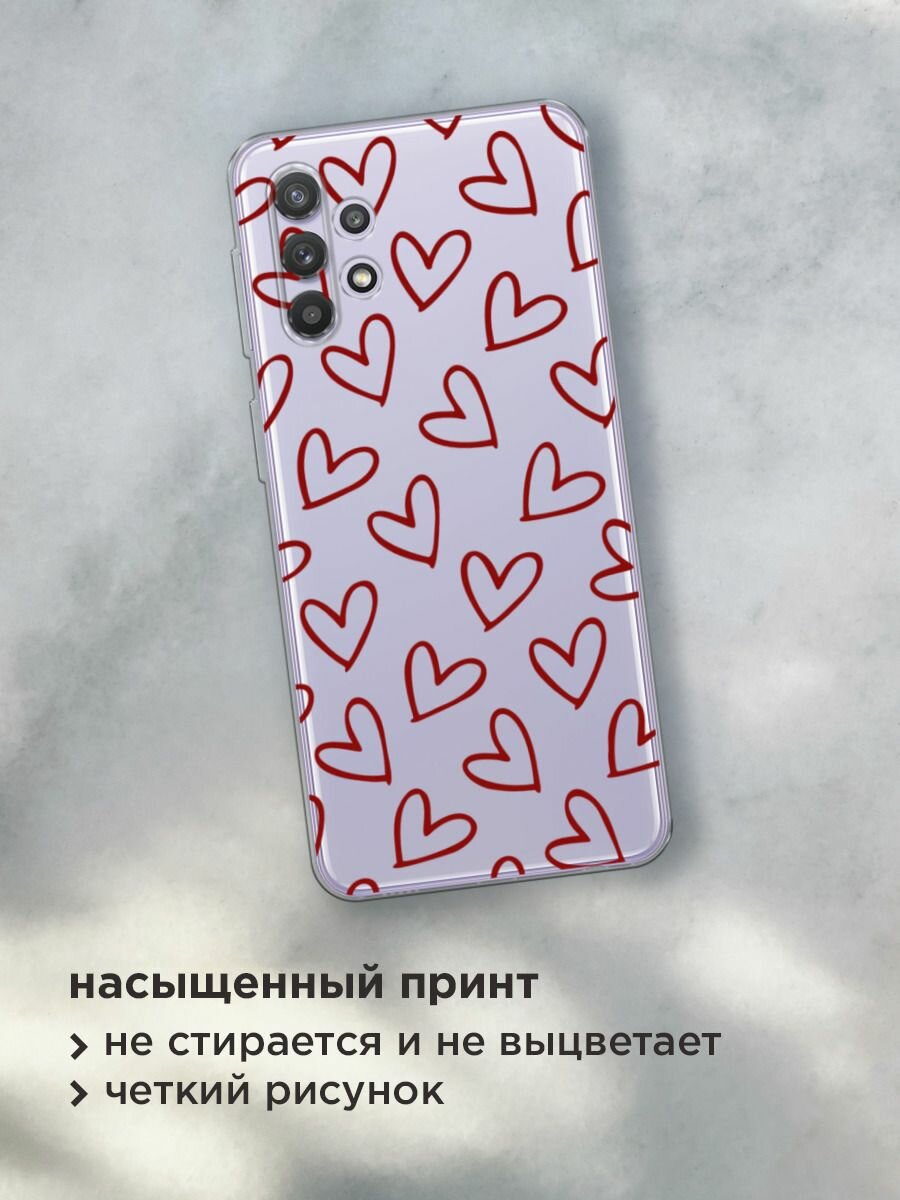Чехол на Samsung Galaxy A32 / Самсунг Галакси А32 с принтом "Little hearts doodles 2 - 14 февраля", прозрачный — фото 1