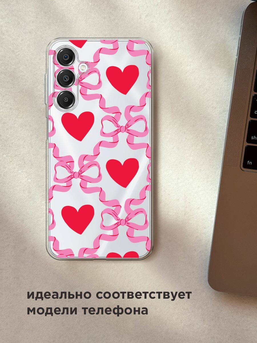 Чехол на Samsung Galaxy A16 / Самсунг А16 с принтом "Hearts and ribbons 2 - 14 февраля", прозрачный — фото 1