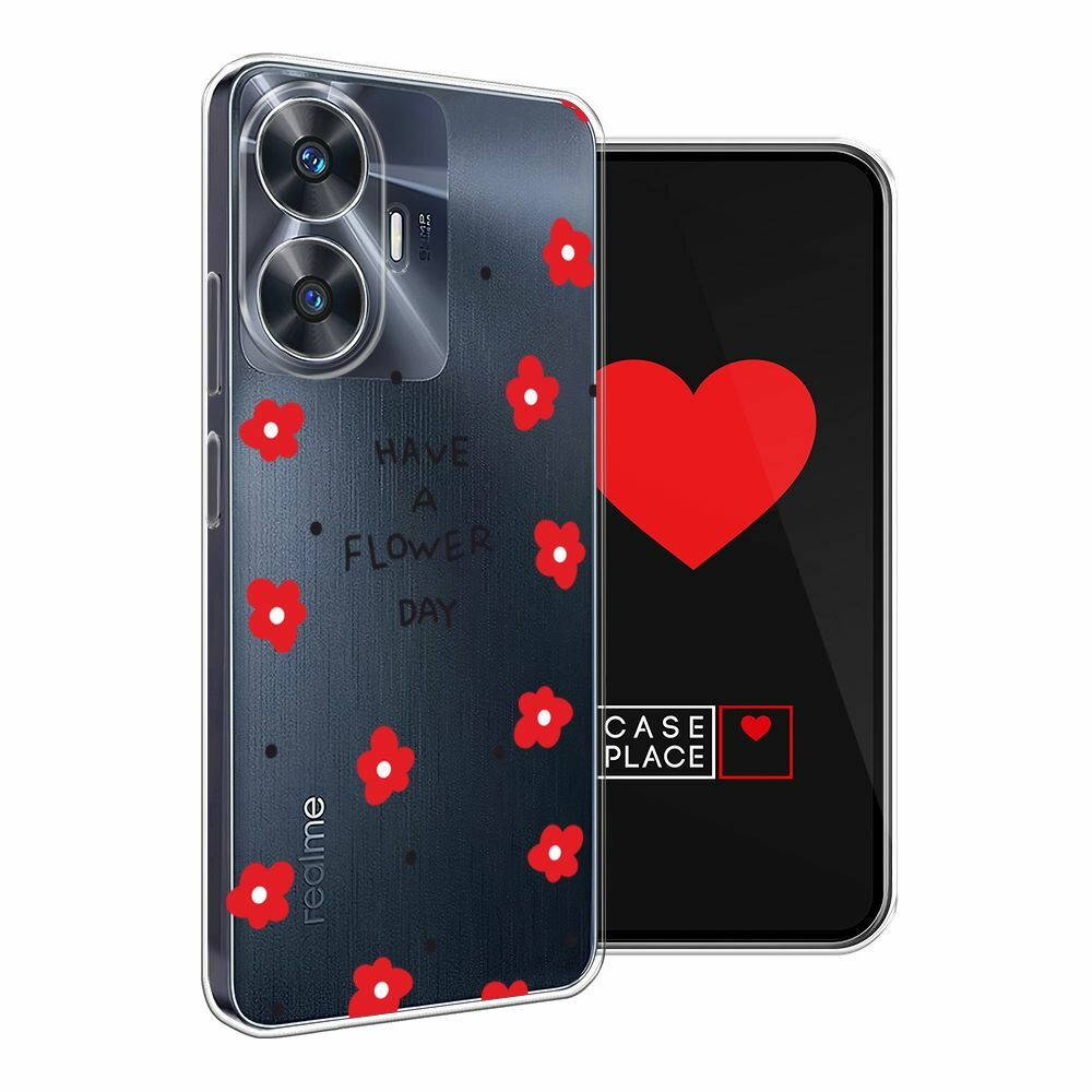 Чехол на Realme C55 / Реалми C55 с принтом "Have a flower day 2", прозрачный — фото 1