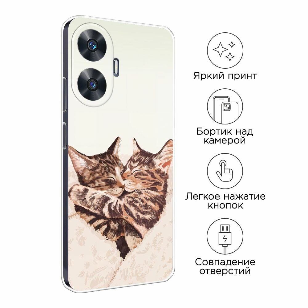 Чехол на Realme C55 / Реалми C55 с принтом "Влюбленные котейки - 14 февраля" — фото 1