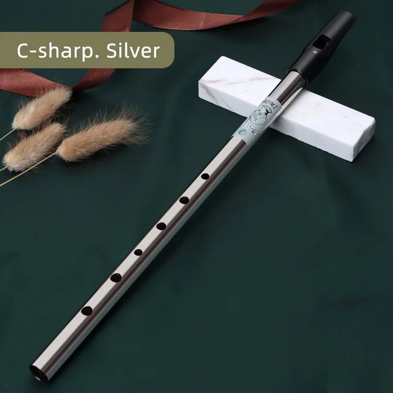 Латунная ирландская флейта, Ключ C/D, 6 отверстий C-sharp. Silver