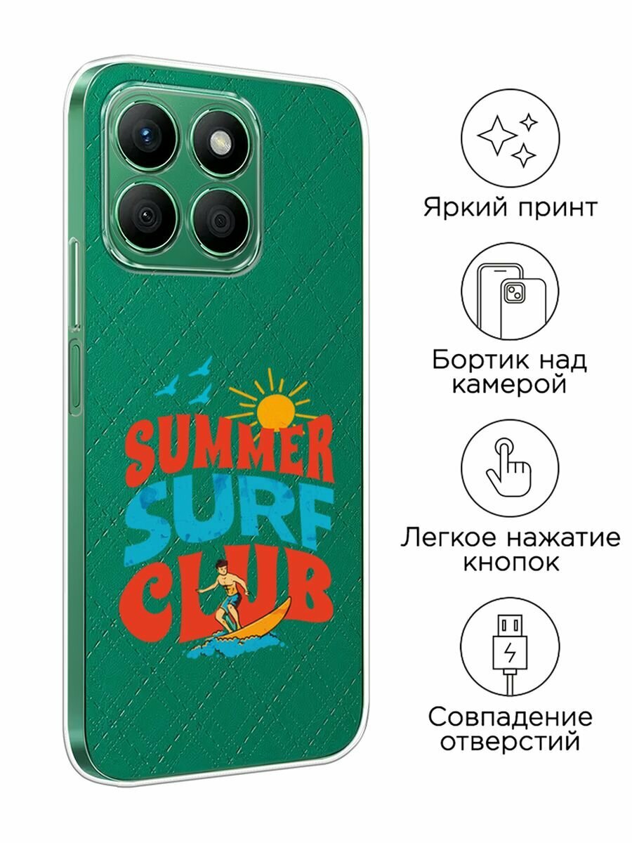 Чехол на Honor X8B / Хонор X8B с принтом "Summer surf club", прозрачный — фото 1