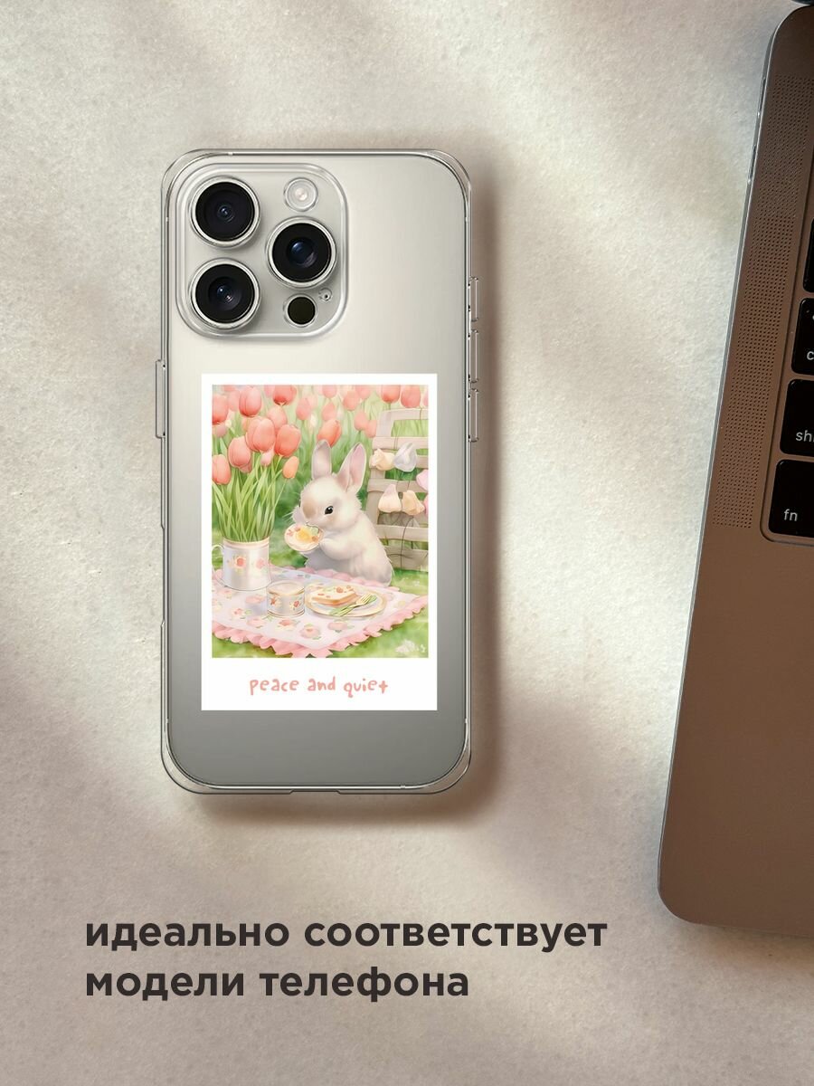 Чехол на Apple iPhone 16 Pro / Айфон 16 Про с принтом "Кролик на пикнике", прозрачный — фото 1