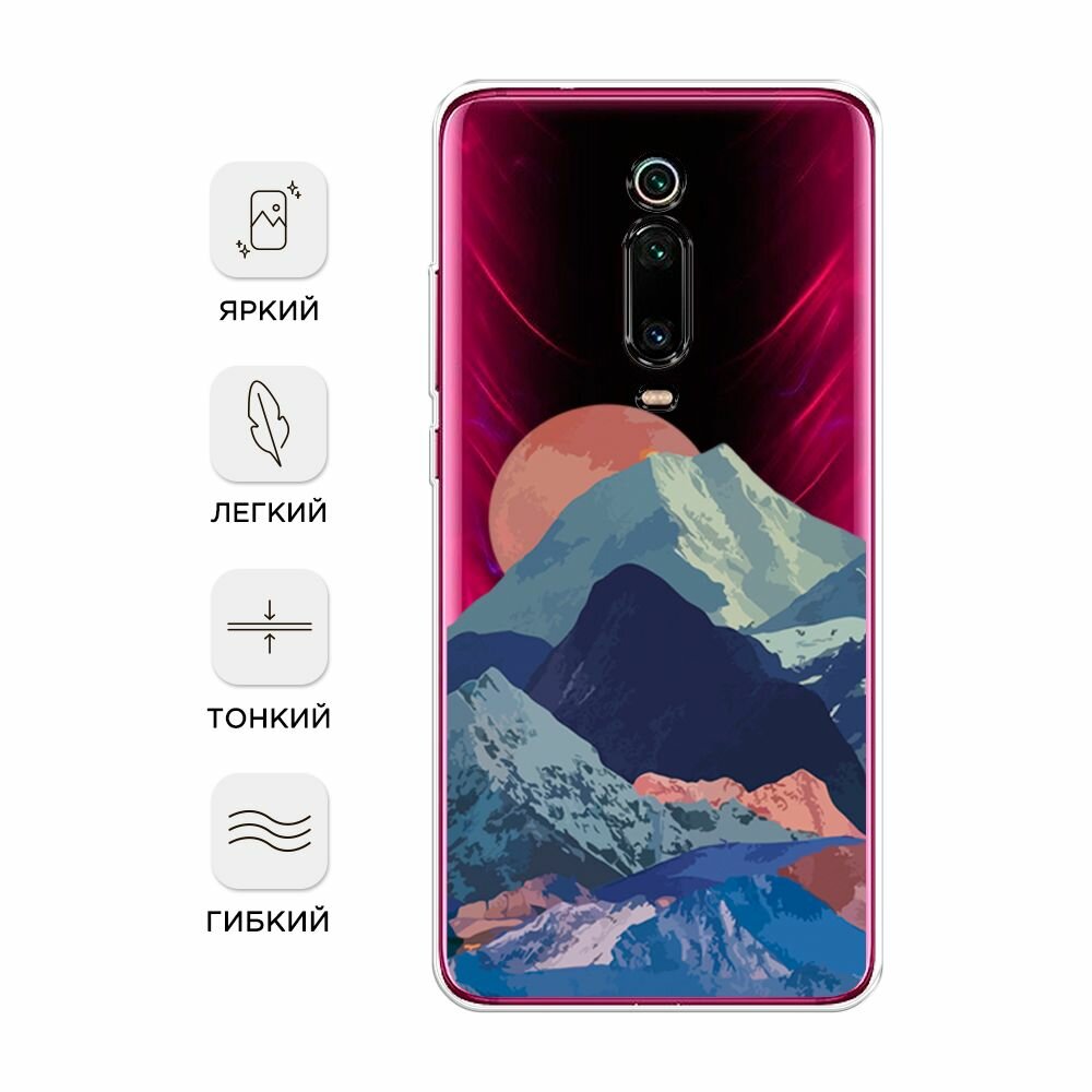 Чехол на Xiaomi Redmi K20/K20 Pro/Mi 9T/9T Pro / Сяоми Редми К20/K20 Pro с принтом "Закат в снежных горах", прозрачный — фото 1