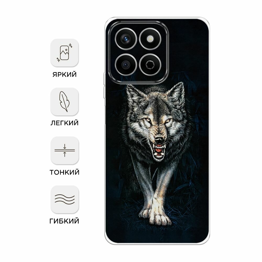 Чехол на Honor X7c / Хонор X7c с принтом "Злобный волк из ночи" — фото 1