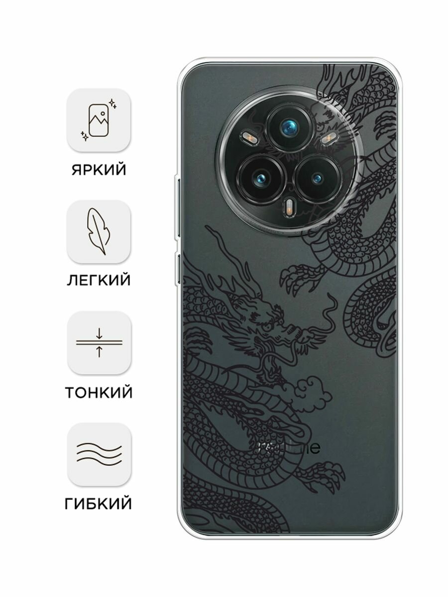 Чехол на Realme 14 Pro / Реалми 14 Про с принтом "Два китайских дракона", прозрачный — фото 1