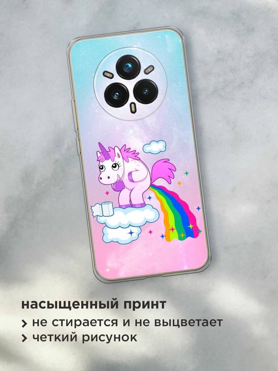 Чехол на Realme 14 Pro+ / Реалми 14 Про+ с принтом "Единорог какает" — фото 1