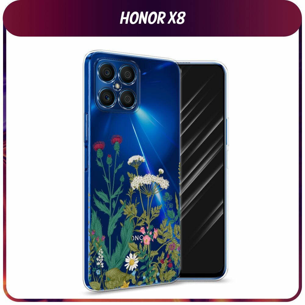 Чехол на Honor X8 / Хуавей X8 с принтом "Дикие полевые цветы", прозрачный