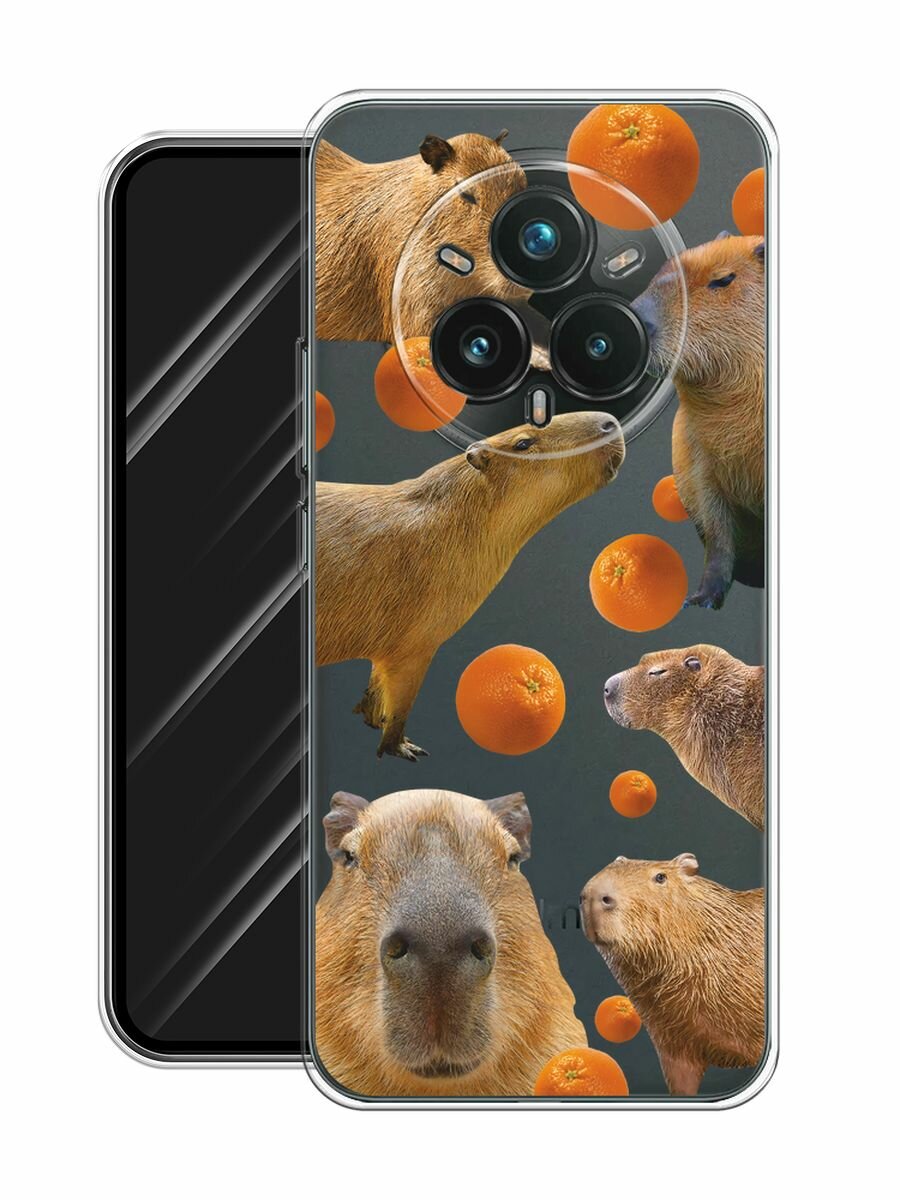 Чехол на Realme 14 Pro / Реалми 14 Про с принтом "Капибара и апельсины", прозрачный — фото 1