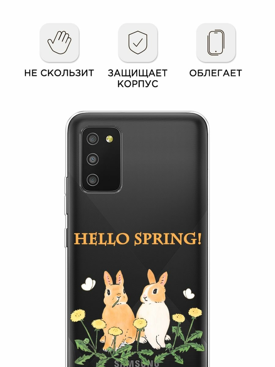 Чехол на Samsung Galaxy A02s / Самсунг Галакси A02s с принтом "Весенние кролики", прозрачный — фото 1