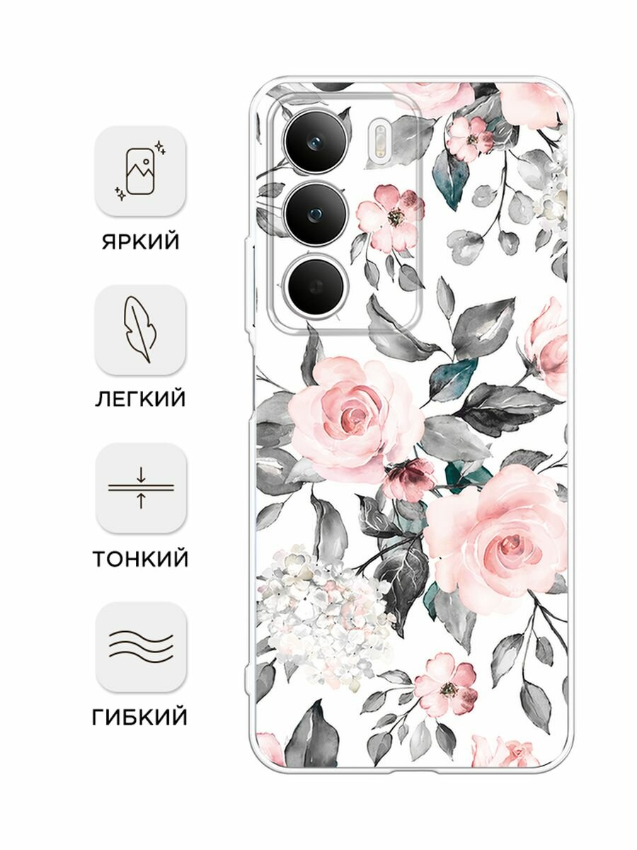 Силиконовый чехол на Realme C71/P3 Lite 4G / Реалми С71/P3 Лайт 4G с принтом "Розы на белом" — фото 1