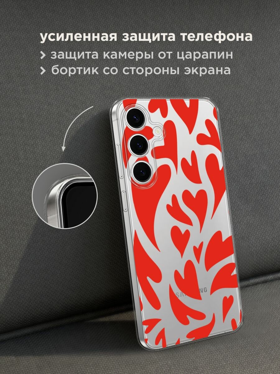 Чехол на Samsung Galaxy S25 FE / Самсунг S25 Фе с принтом "Crazy hearts 2 - 14 февраля", прозрачный — фото 1