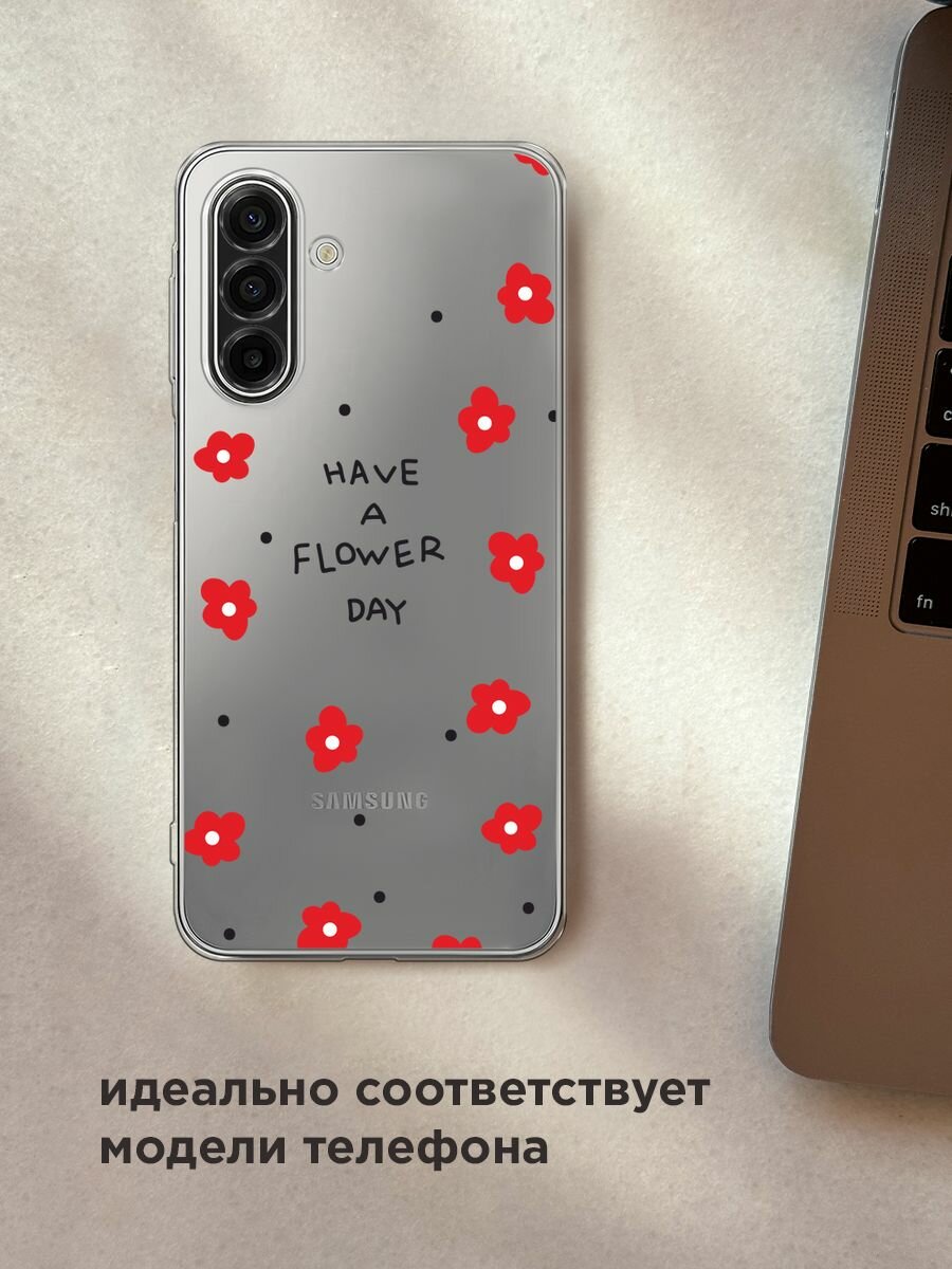 Чехол на Samsung Galaxy A17 / Самсунг А17 с принтом "Have a flower day 2", прозрачный — фото 1