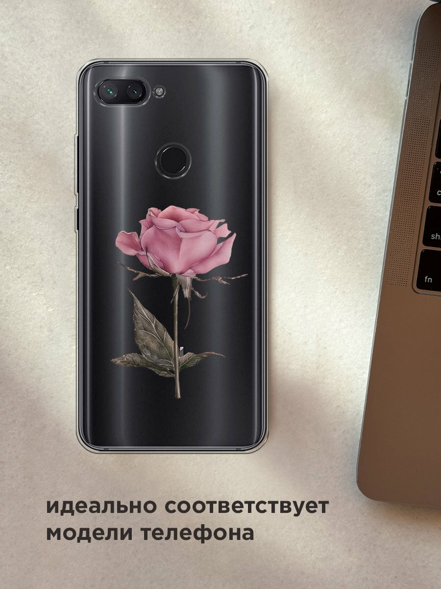 Чехол на Xiaomi Mi 8 Lite (Youth Edition) / Сяоми Ми 8 Лайт (Юс Эдишн) с принтом "Меланхоличная роза", прозрачный — фото 1
