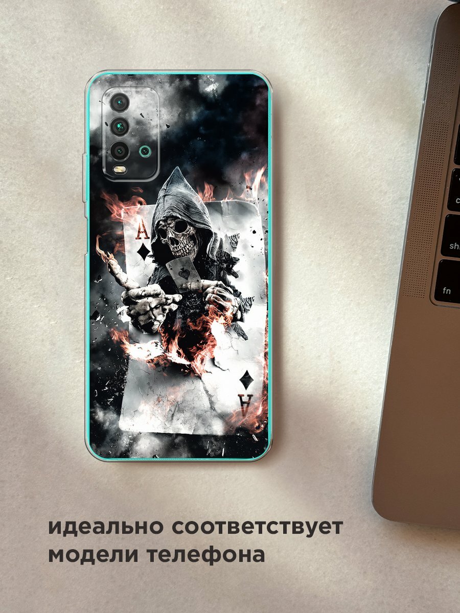 Чехол на Xiaomi Redmi 9T / Сяоми Редми 9Т с принтом "Карты черепа в капюшоне" — фото 1