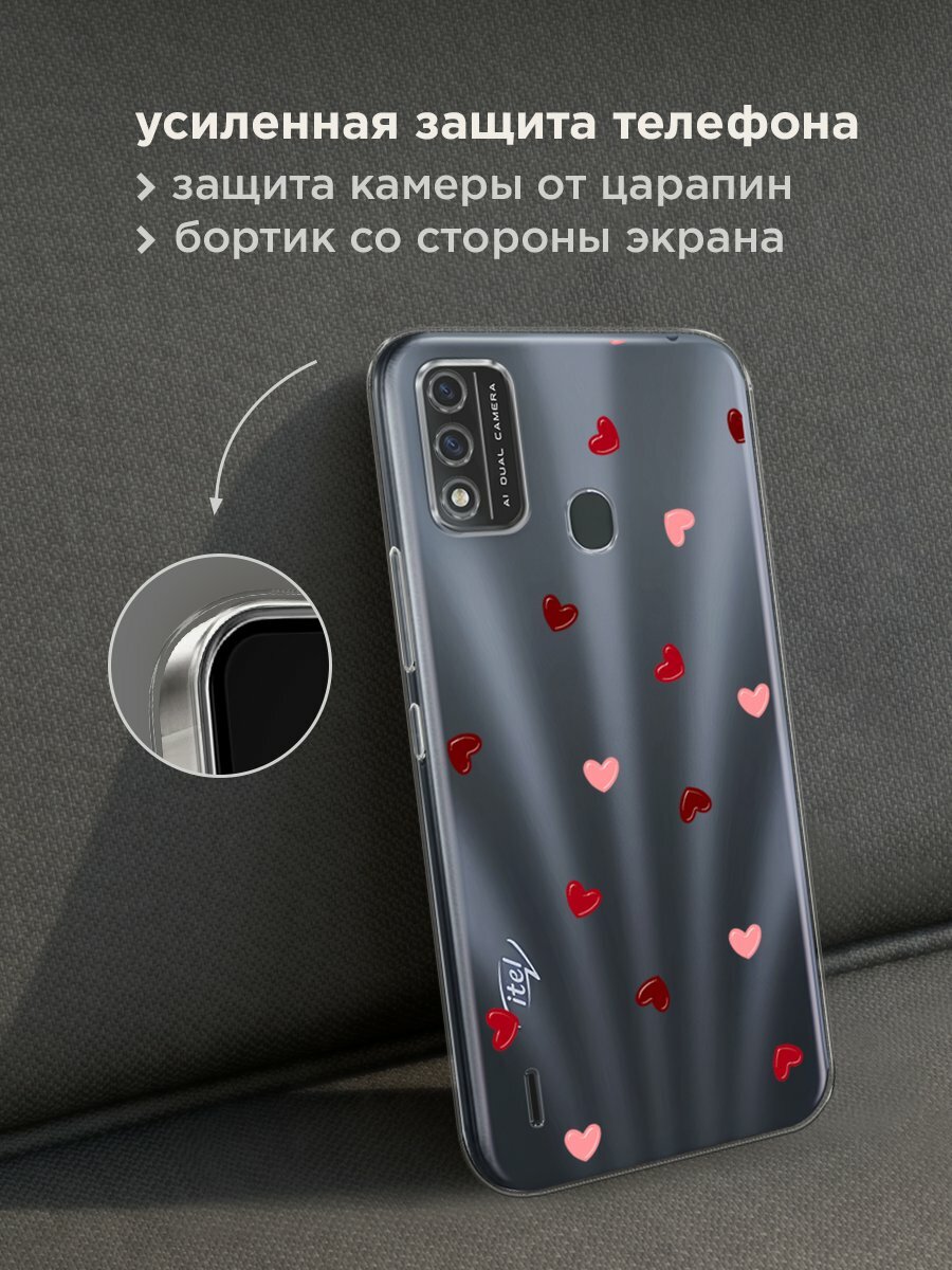 Чехол на Itel A48 / Ител А48 с принтом "Бордовые сердечки 2" — фото 1