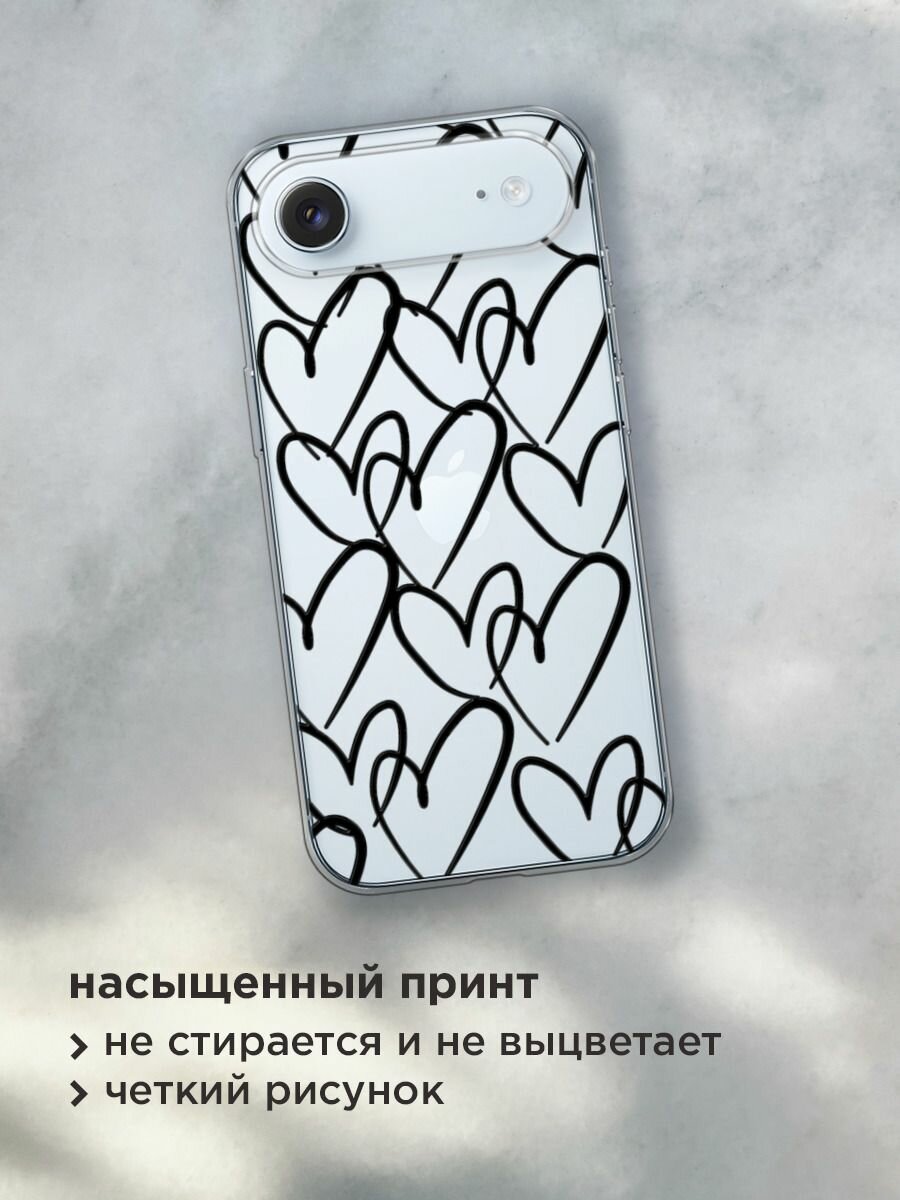 Чехол на Apple iPhone Air / Айфон Айр с принтом "Hearts doodle black 1" — фото 1